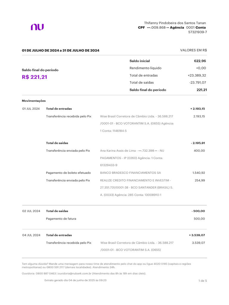 Extrato Nubank | PDF | Pagamentos | Tecnologia financeira