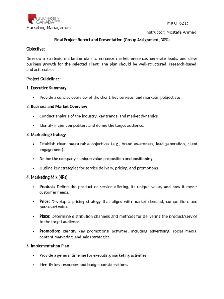 MRKT621-Final Project Instructions | PDF | Marketing | Marketing Strategy