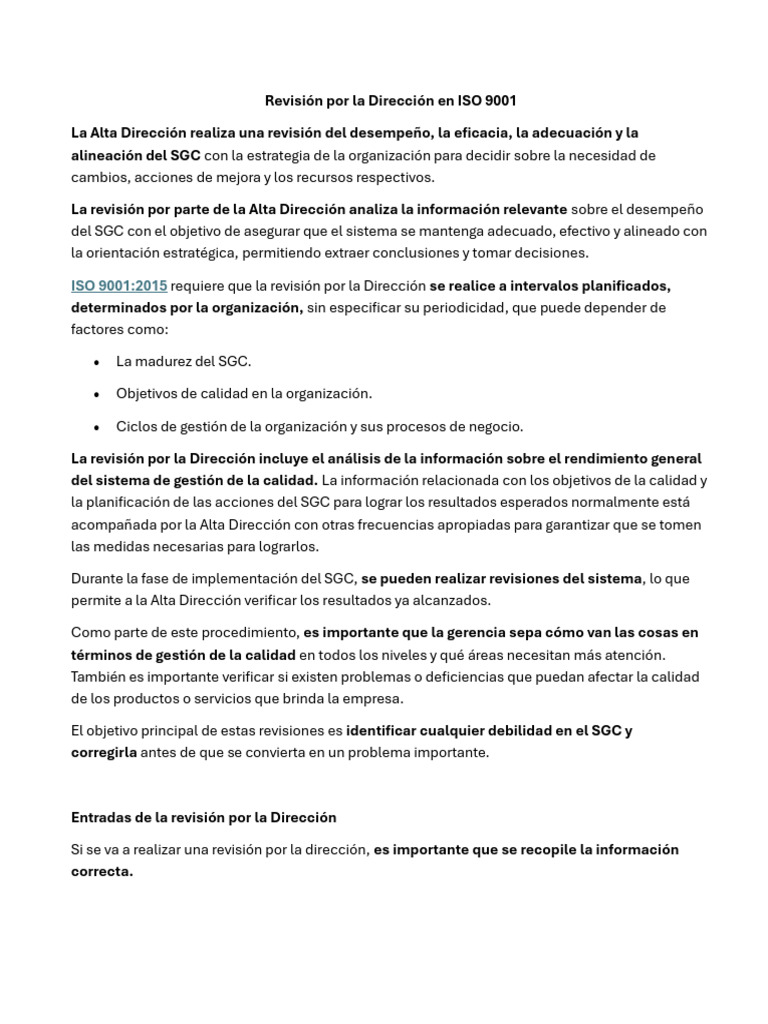 Revisión por la Dirección en ISO 9001 | PDF | Calidad (comercial ...