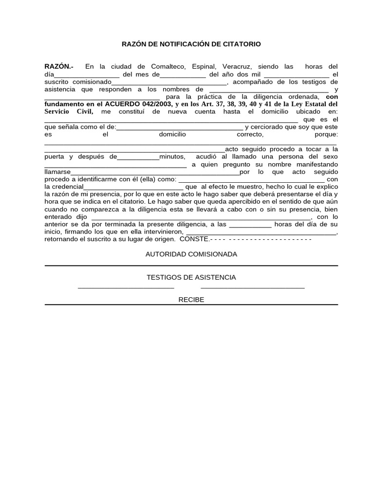 Razón de Citatorio | PDF