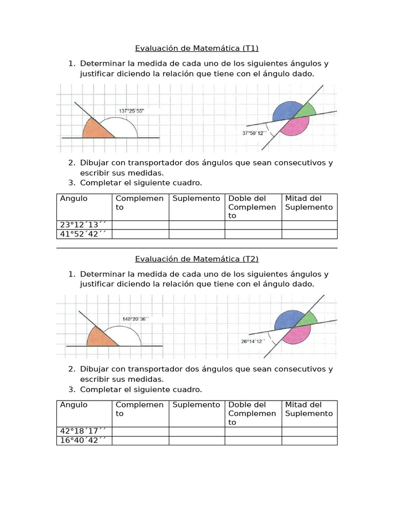 1 - Evaluación de Matemática Angulos | PDF