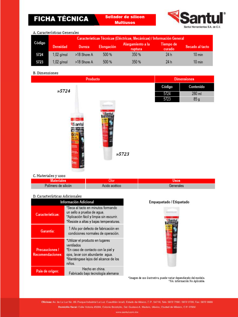 Ficha Técnica Sellador de Silicón Multiusos | PDF | Silicona ...
