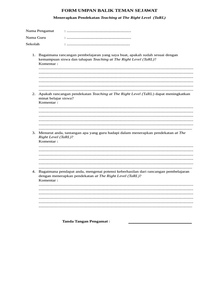 Form Umpan Balik Teman Sejawat | PDF