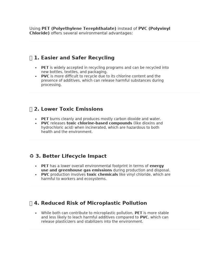 PET Vs PVC Environmental Comparison | PDF | Polyvinyl Chloride | Plastic