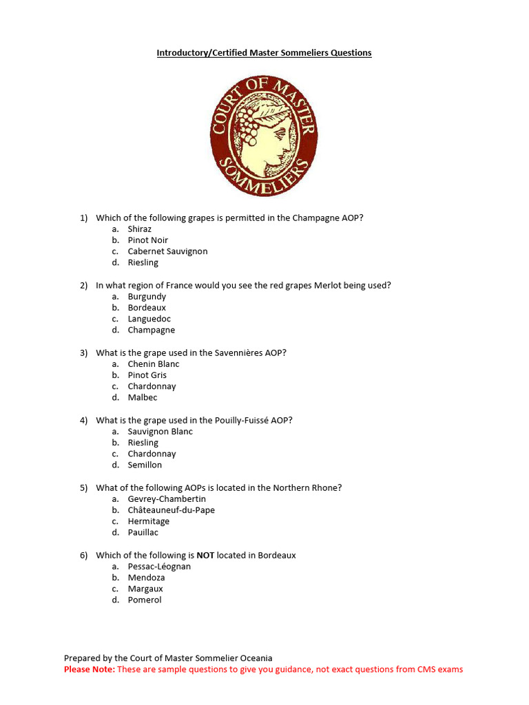 Introductory - Certified Questions Master Sommelier | PDF | Wine | Grape