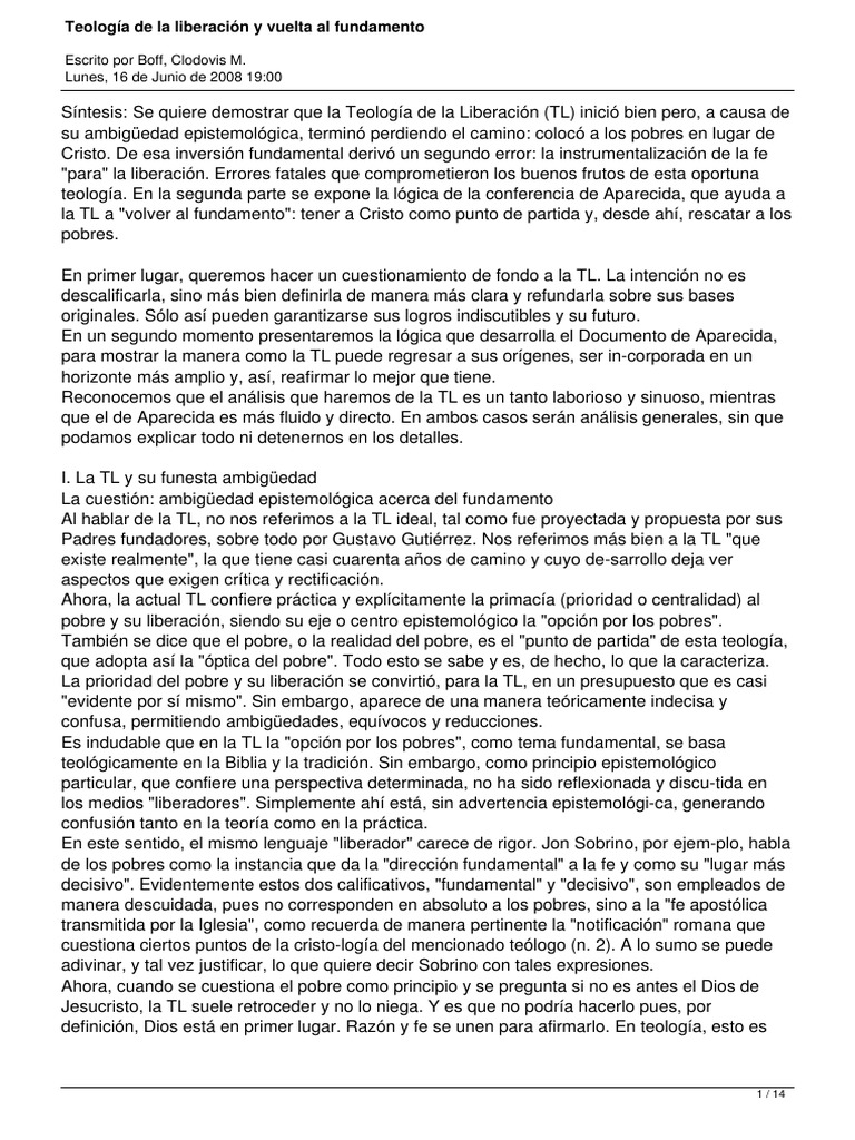 Teología de la Liberación: Retorno a Cristo | PDF | Cristo (título ...