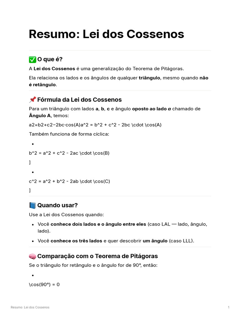 Lei dos Cossenos: Definição e Aplicações | PDF
