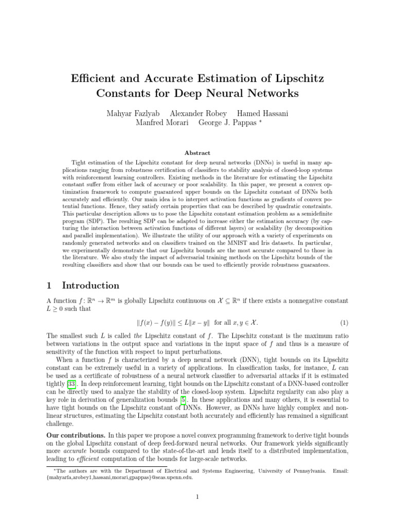 Lipschitz Constant Estimation for DNNs | PDF | Deep Learning | Matrix ...
