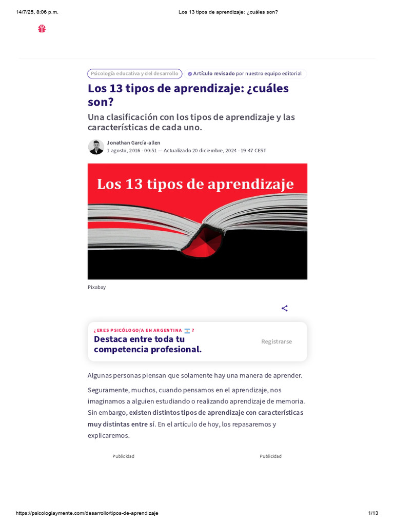 Los 13 Tipos de Aprendizaje - ¿Cuáles Son | PDF | Aprendizaje | Memoria
