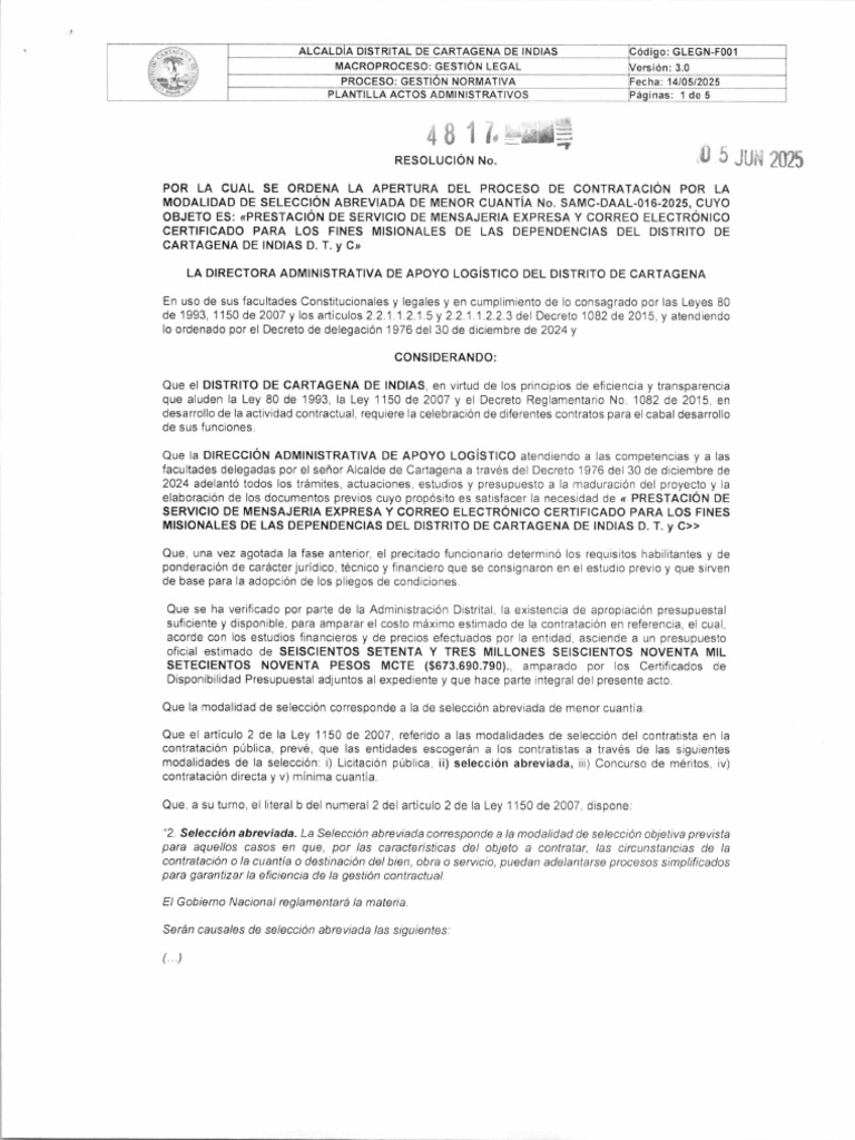 Resolucion de Apertura No 4817 (Mensajeria) | PDF | Salario mínimo ...