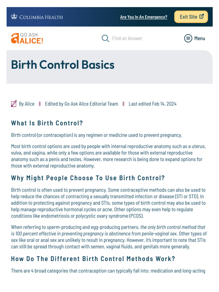 Birth Control: Methods and Effectiveness | PDF | Birth Control ...