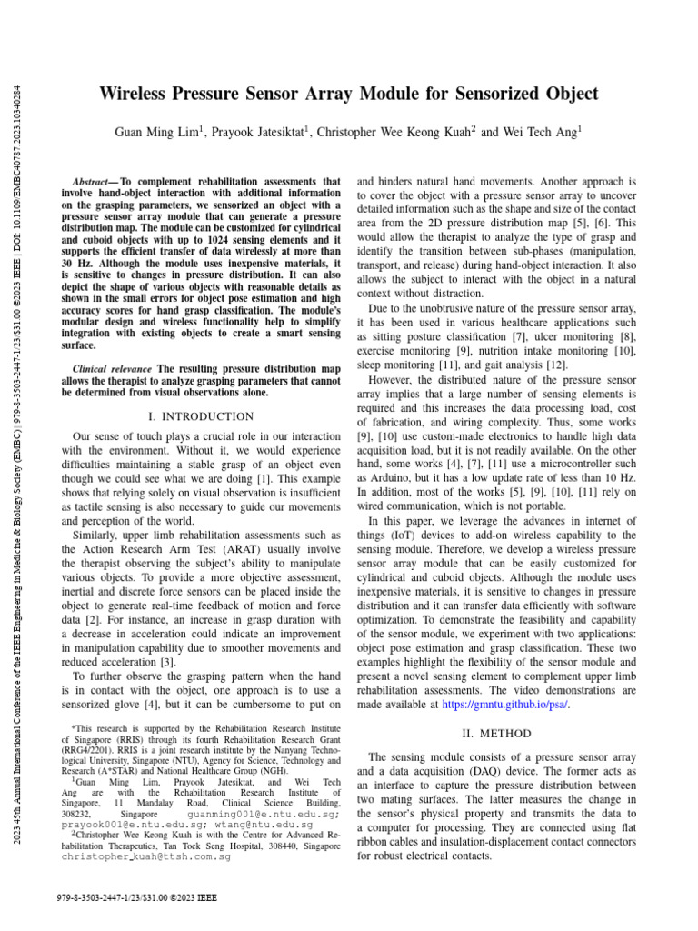 Wireless Pressure Sensor Array Module For Sensorized Object | PDF | Sensor | Resistor