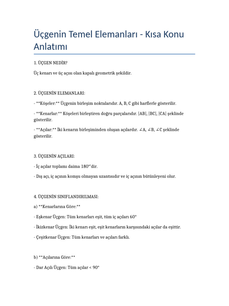 Ucgenin Temel Elemanlari Konu Anlatimi | PDF