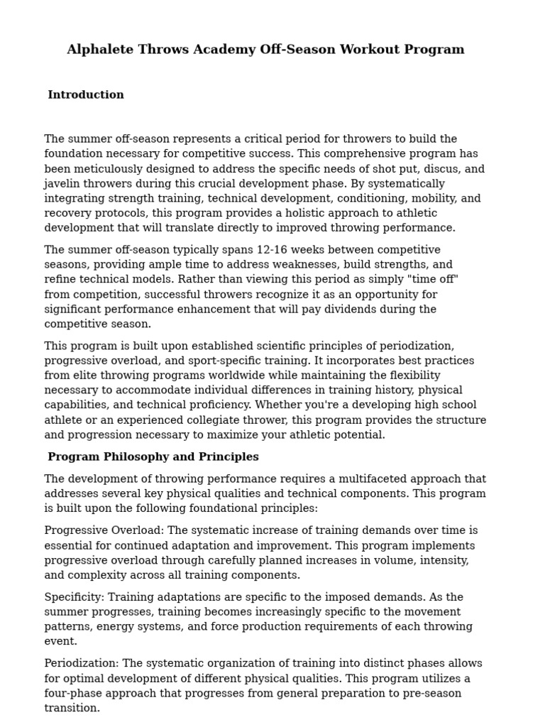 Alphalete Throws Academy Off-Season Training Program | PDF | Strength Training | Dietary Supplements