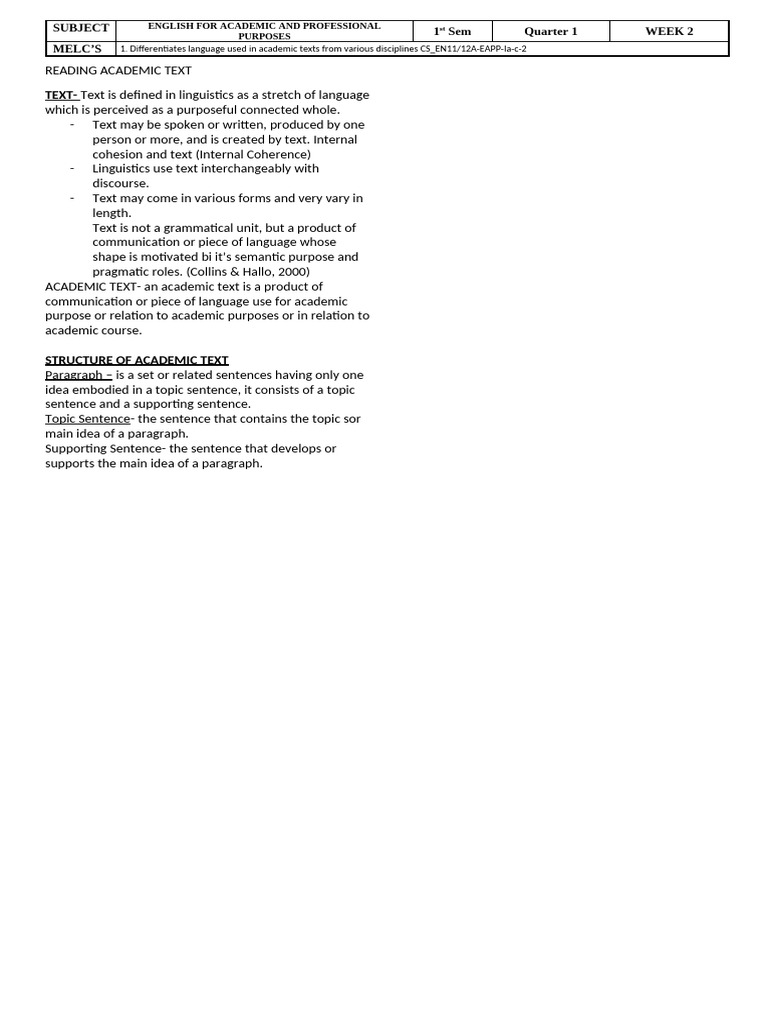 Understanding Academic Texts in Filipino | PDF