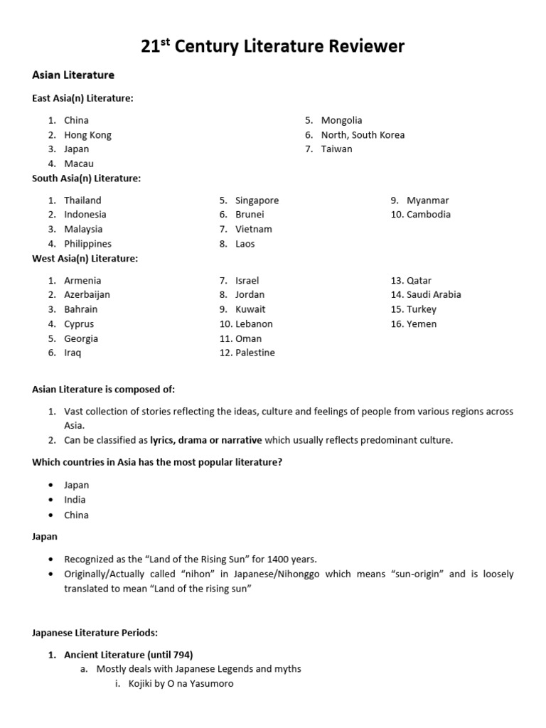 21st Century Literature Reviewer | PDF | Vedas | Chinese Literature