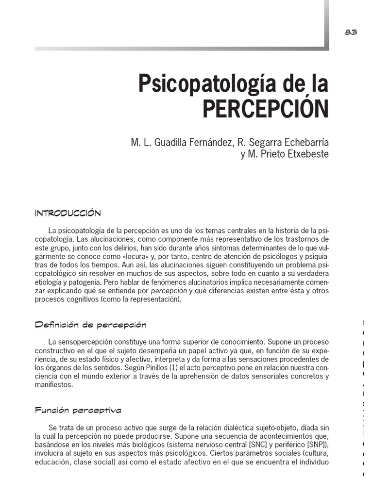 Introducción A La Psicopatologia, CAPITULO 5 PERCEPCION | PDF | Percepción | Sentidos