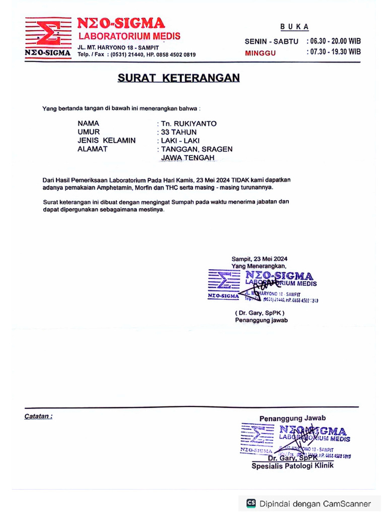 Surat Cek Narkoba & Cek Kesehatan | PDF