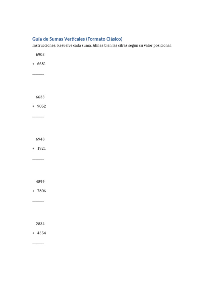 Guia Sumas Formato Clasico | PDF