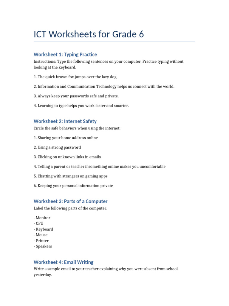 ICT Grade6 Worksheets | PDF