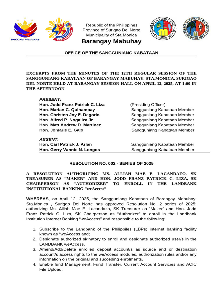 SK Resolution for Landbank Enrollment | PDF