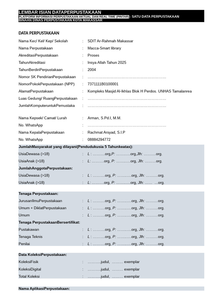 Lembar Isian Data Perpustakaan - Tulus | PDF