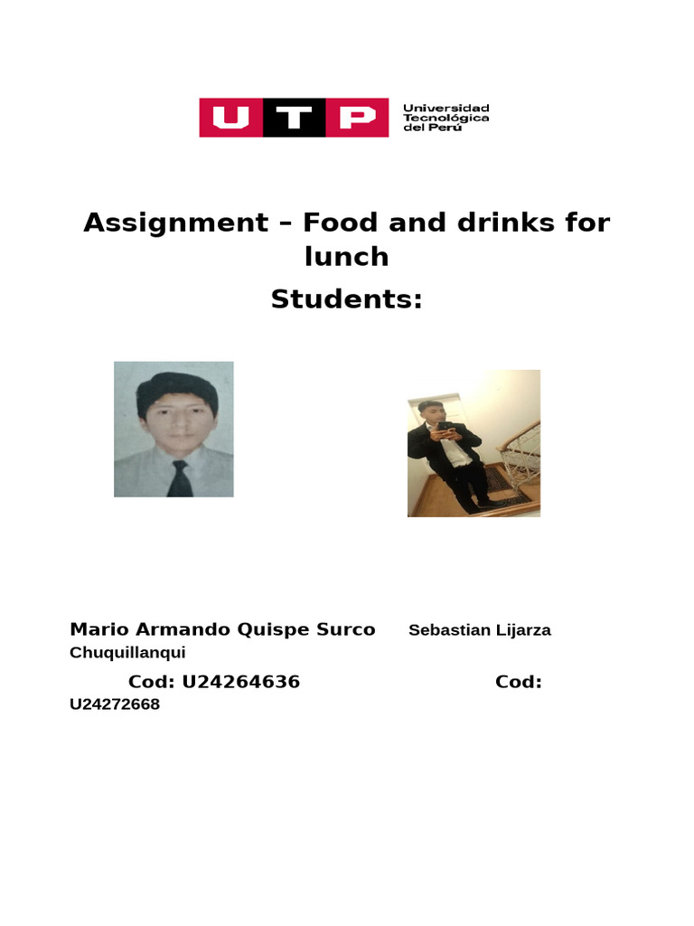 Assignment - Food and Drinks For Lunch | PDF