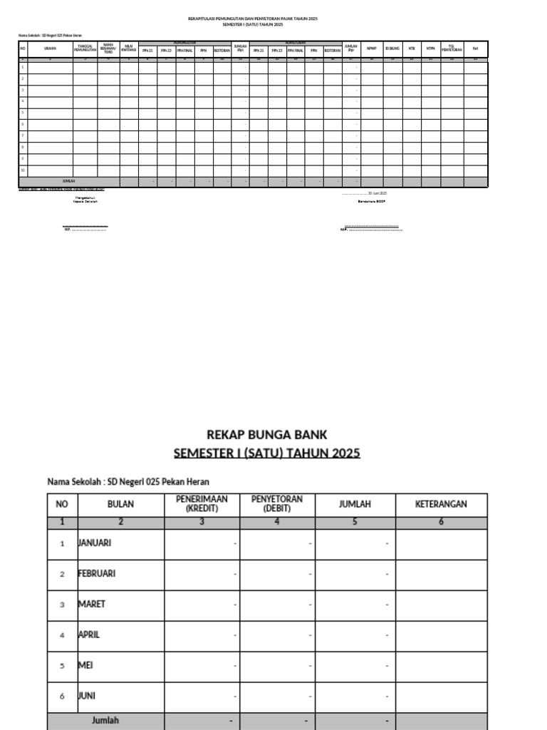 Format Rekap Pajak Dan Bunga Bank Semester 1 THN 2025 SDN - SMPN