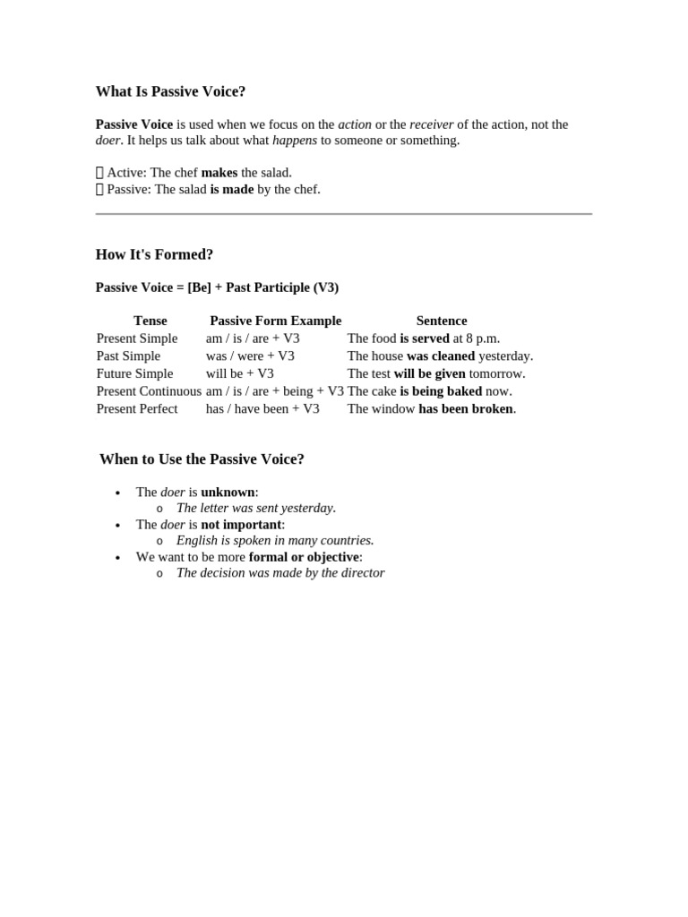 Short Sheet of Passive Voice | PDF