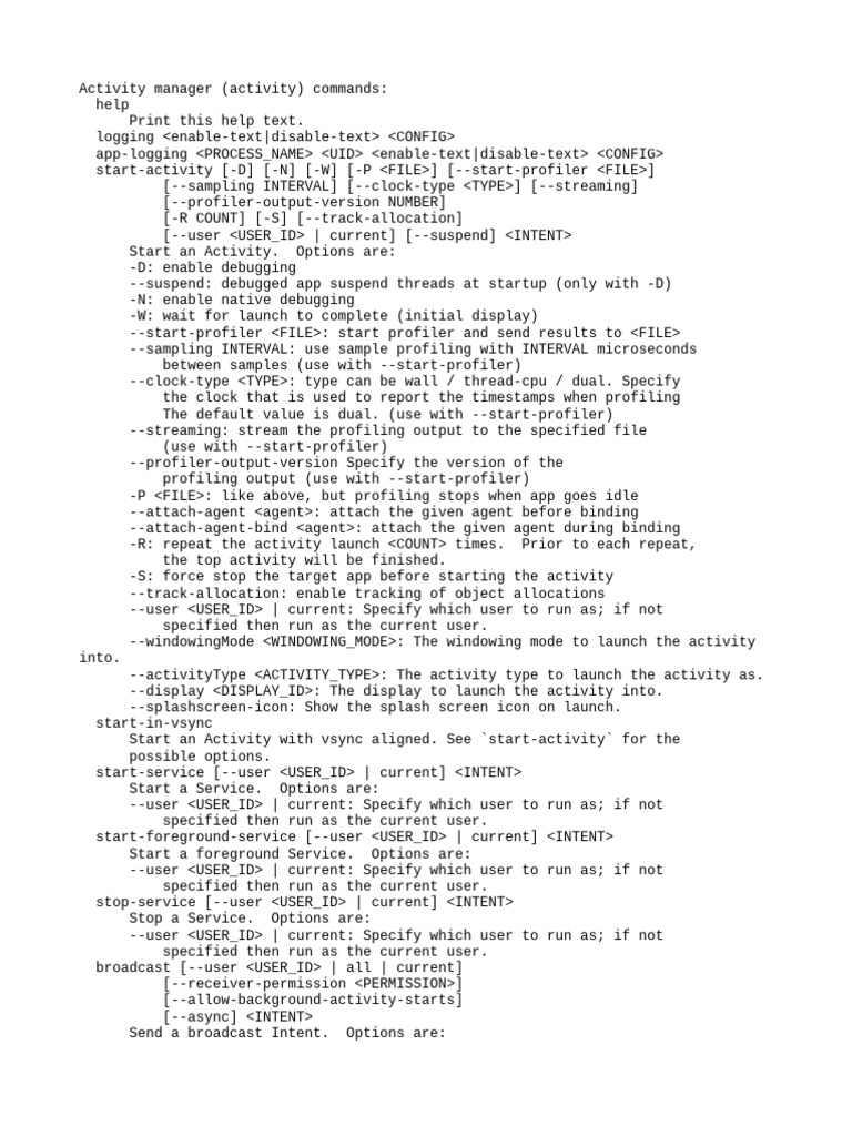 Activity Manager Command Overview | PDF | Software | System Software
