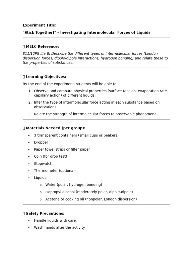 Investigating Intermolecular Forces of Liquids | PDF | Liquids ...