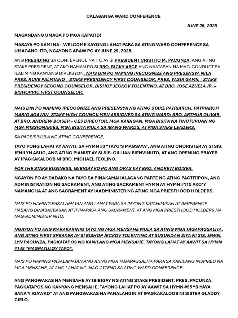 Ward Conference 2025 | PDF