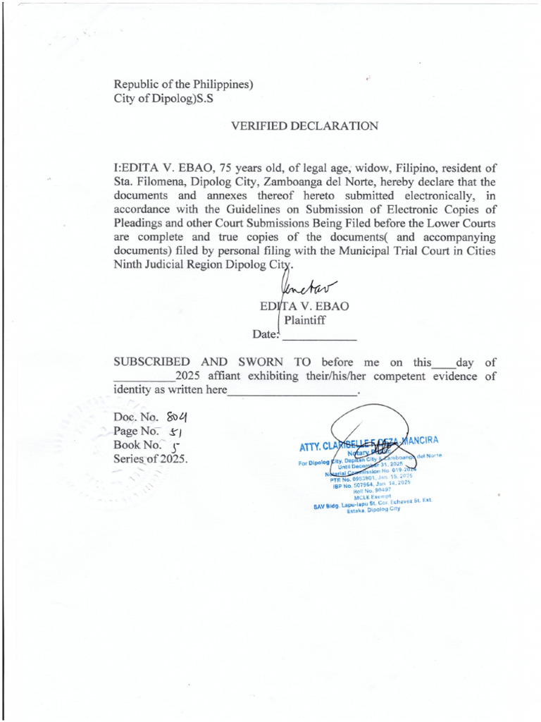 Verified Declaration. Small Claims No.3373 | PDF