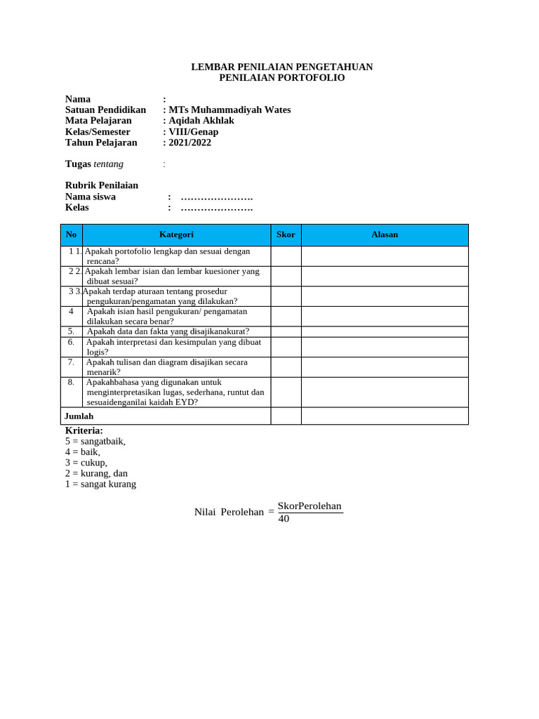 Lampiran Portofolio Kompetensi Pengetahuan.. | PDF