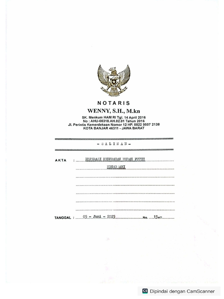 Akta Pendirian Koperasi Merah Putih | PDF