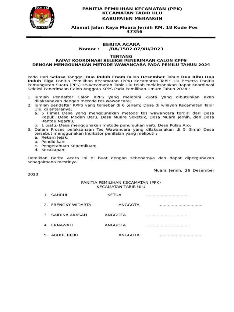 1.berita Acara Rakor Dengan Pps | PDF