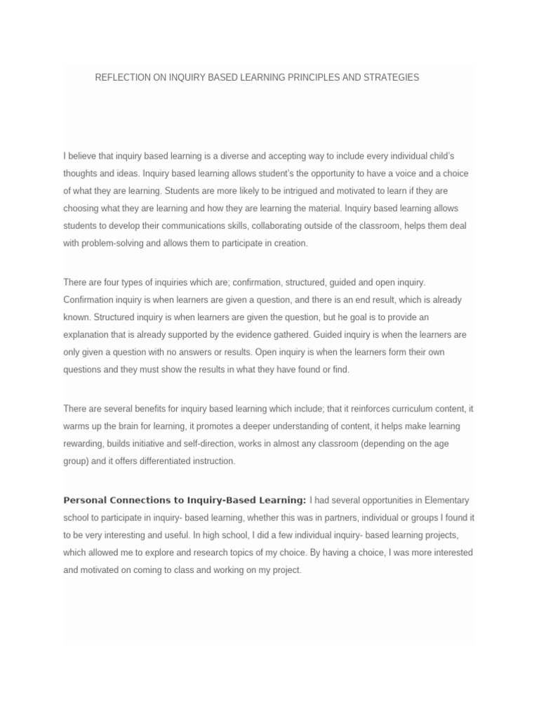 Reflection On Inquiry Based Learning Principles and Strategies | PDF | Inquiry Based Learning ...