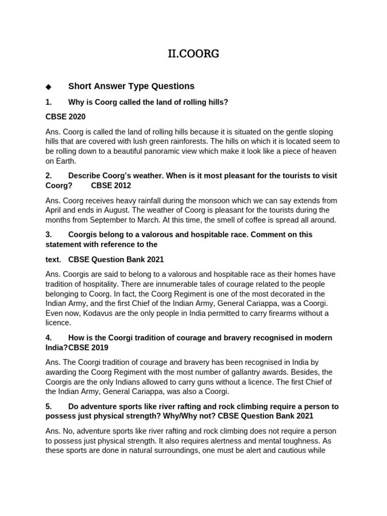 Coorg Question and Answers | PDF | Rituals