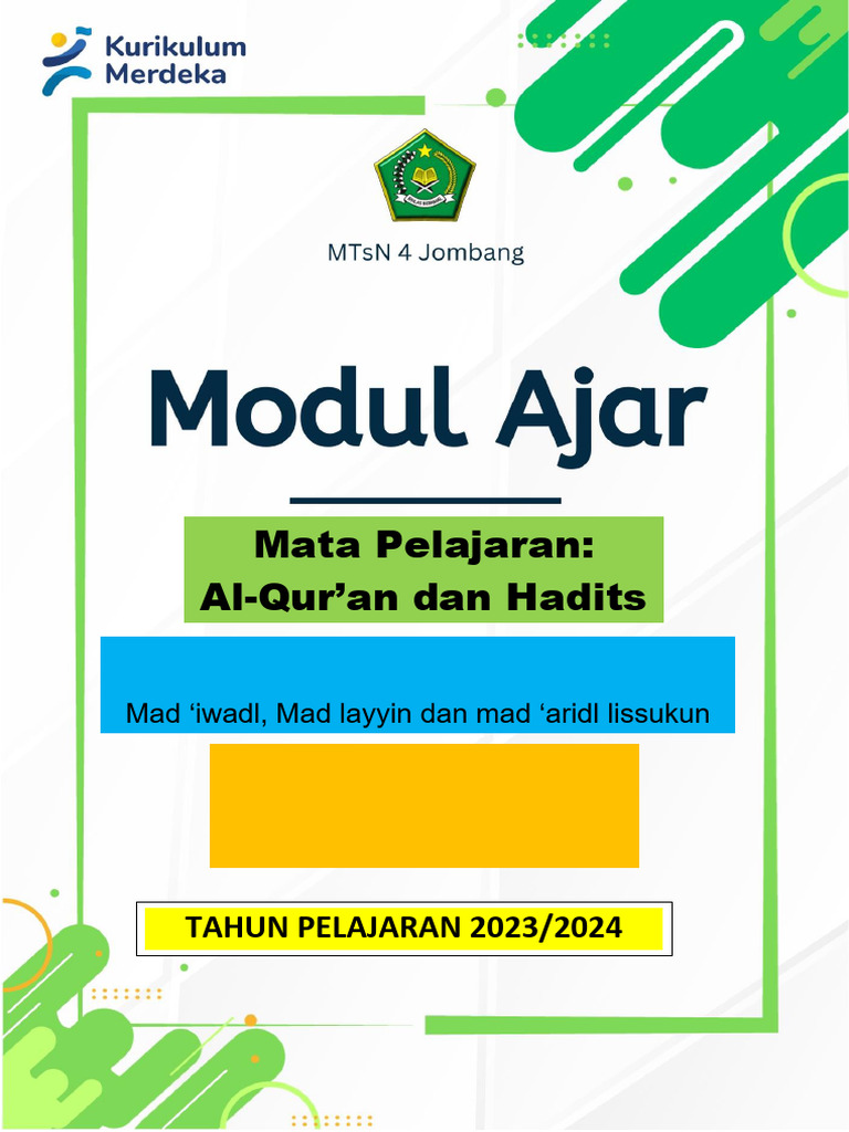 Modul Ajar - Qurdist - VIII - Ganjil - Hukum Bacaan Mad Iwadh Mad Iwadl ...