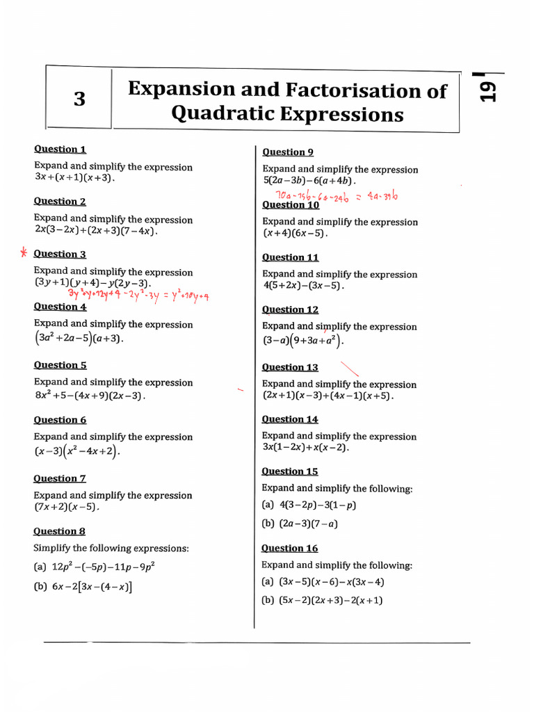 Chapter 3 Expansion & Factorization of Quadratic Expressions | PDF