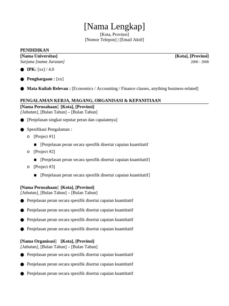 CV Template - Goldman Sachs - Indonesia | PDF