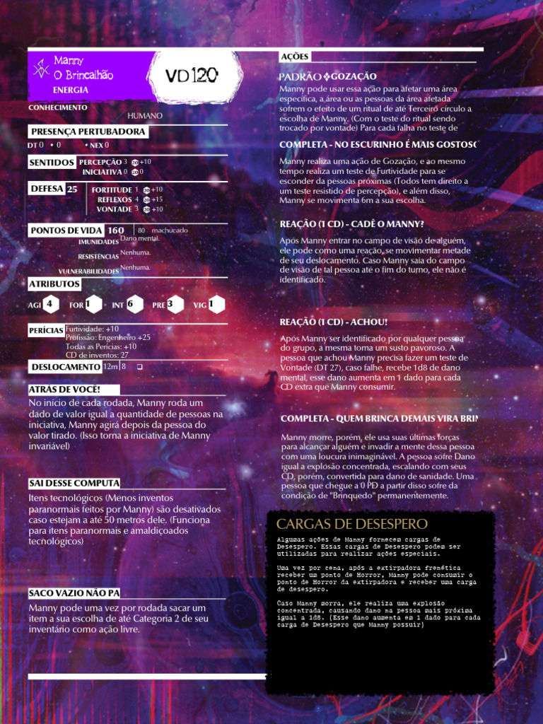 Ficha Manny Vilao RPG Do Mal Hahaha Malvadeza | PDF | Jogos de RPG