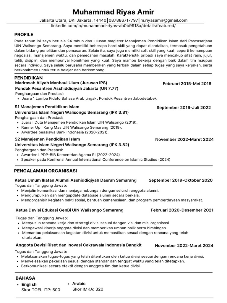 CV Muhammad Riyas Amir - 20250714 - 144653 - 0000 | PDF