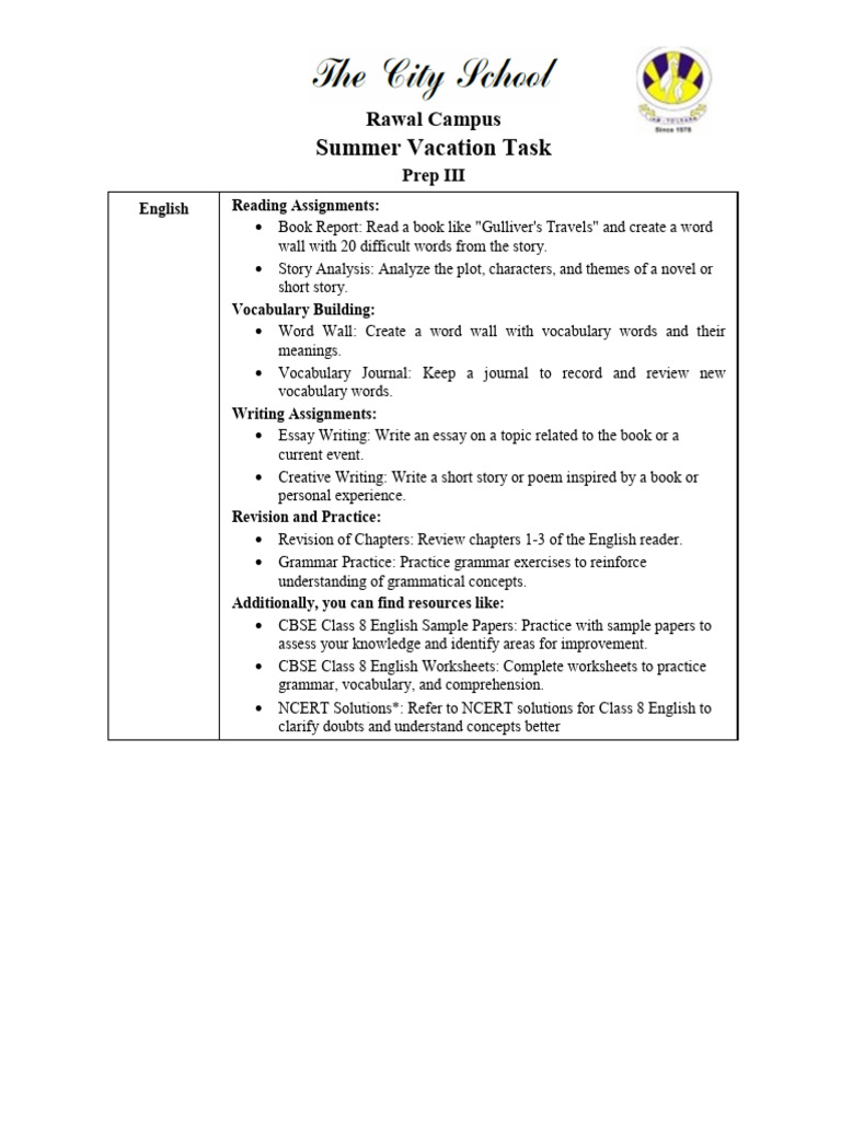 Summer Vacation Task Prep III | PDF | Water | Reading Comprehension
