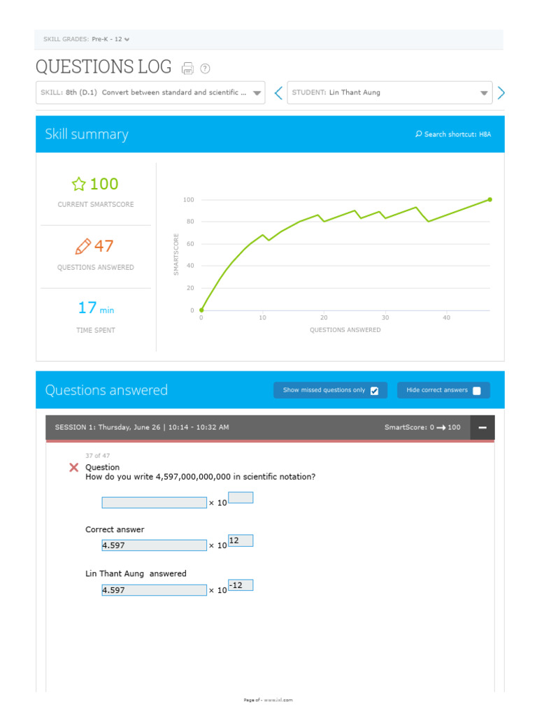 IXL Questions Log 2025-06-26 Math 8 H8A Aung Lin Thant | PDF
