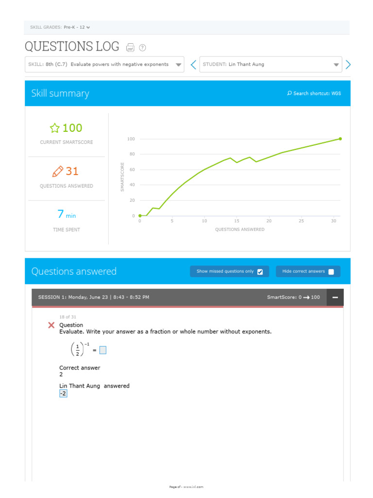 IXL Questions Log 2025-06-23 Math 8 WGS Aung Lin Thant | PDF