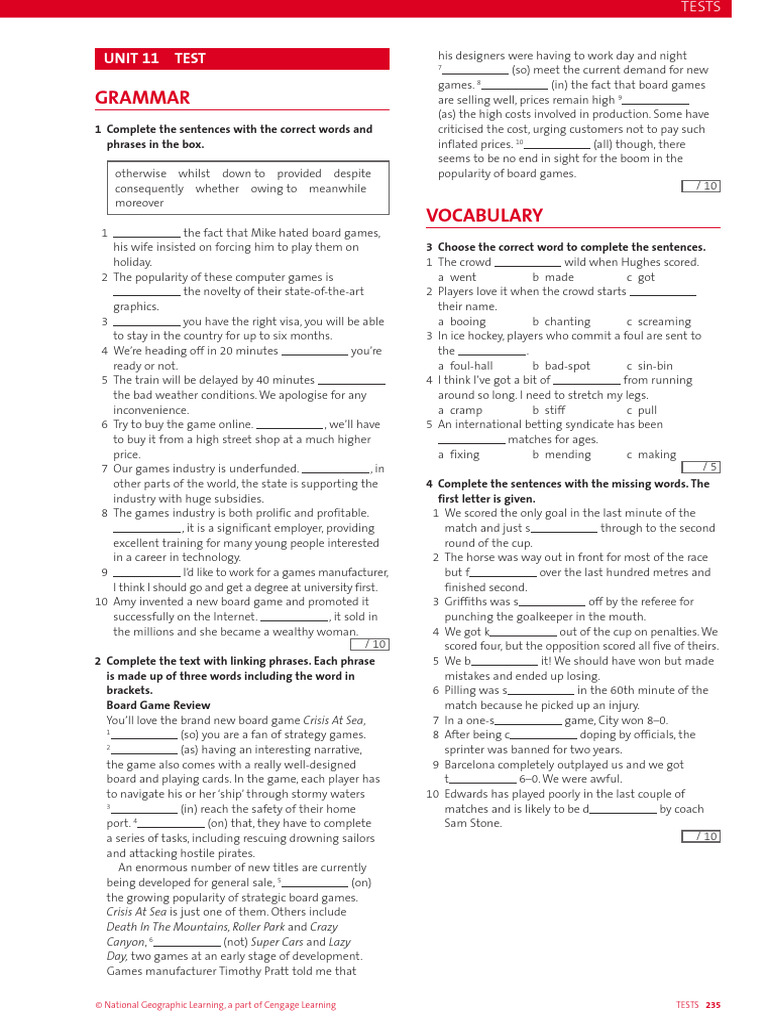 Outcomes Advanced TB Unit 11 Test PDF | PDF