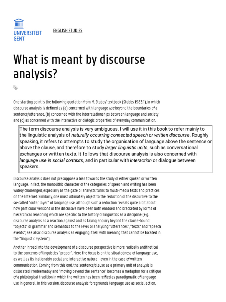 What Is Meant by Discourse Analysis?: English Studies | PDF | Discourse ...