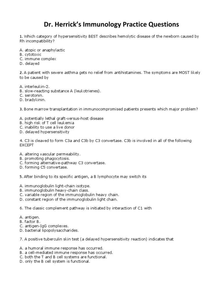 Immunology Practice Questions | Antibody | T Cell