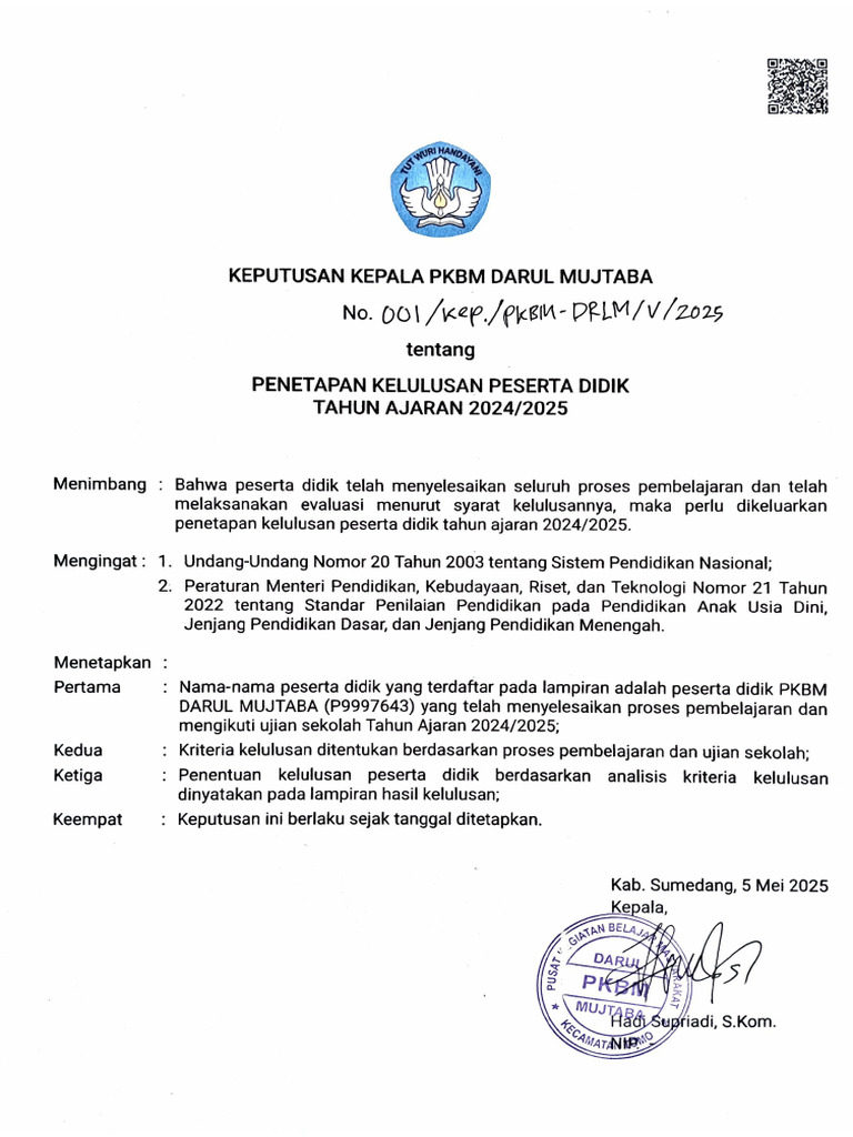 Surat Penetapan Kelulusan | PDF